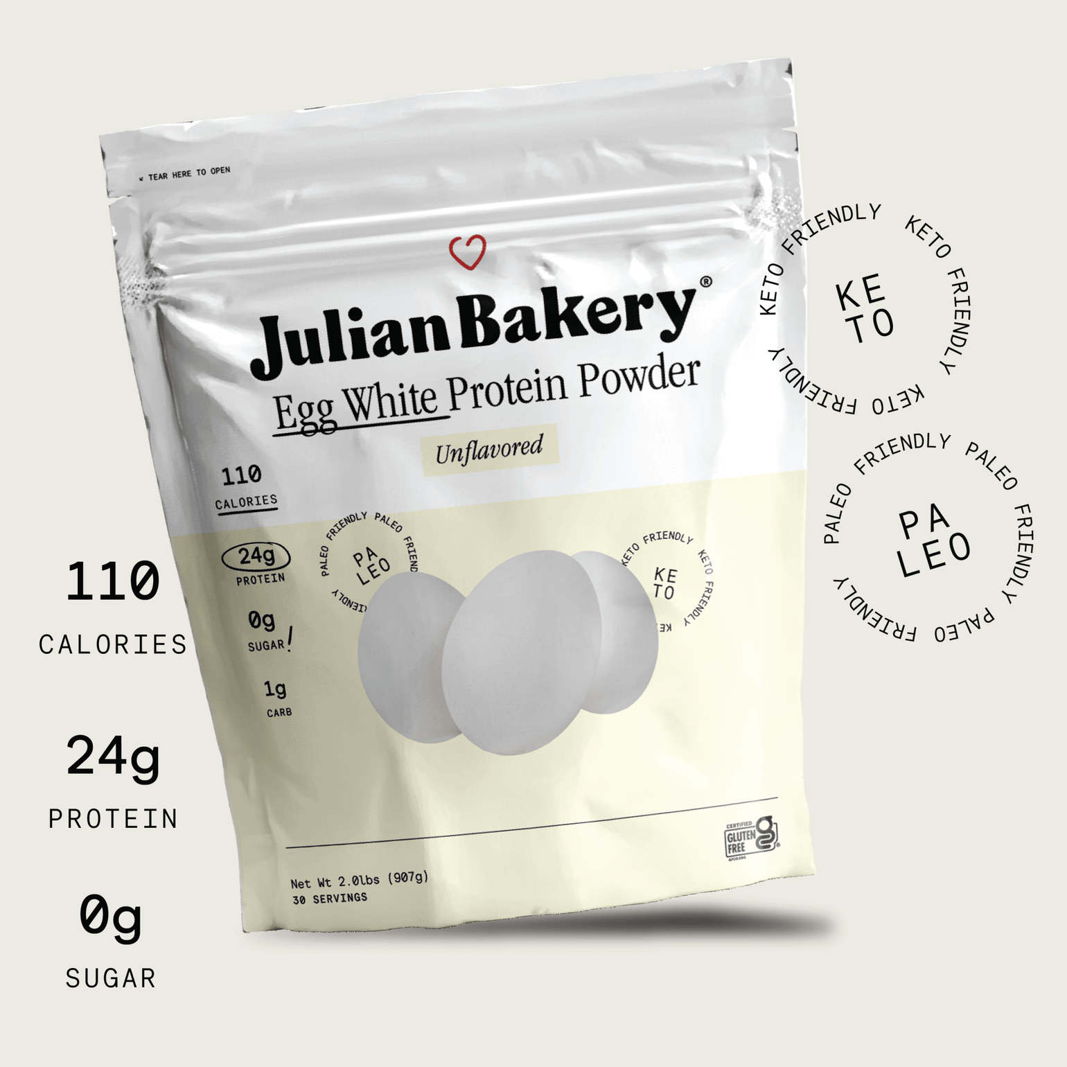Egg White Protein Powder Unflavored |24g Protein |Sugar Free – Julian ...